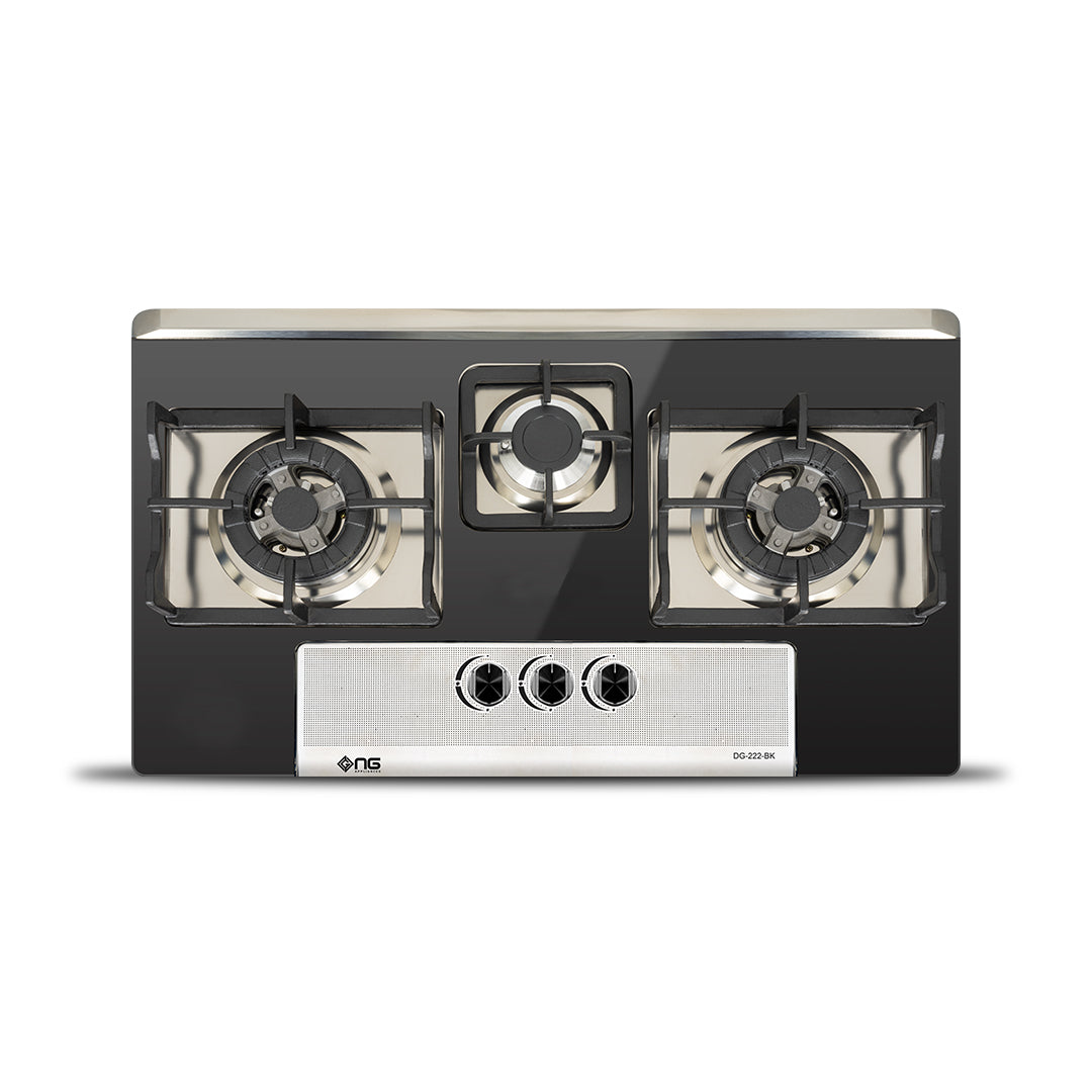 NasGas DG-222 BK Built-in Hob – 3 Burner Black & Silver Gas Stove with ...